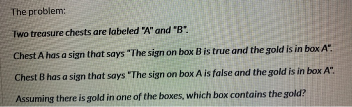 Solved The problem: Two treasure chests are labeled "A" and | Chegg.com