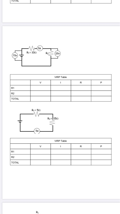 Solved complete the VIRP tables (total voltage is the | Chegg.com