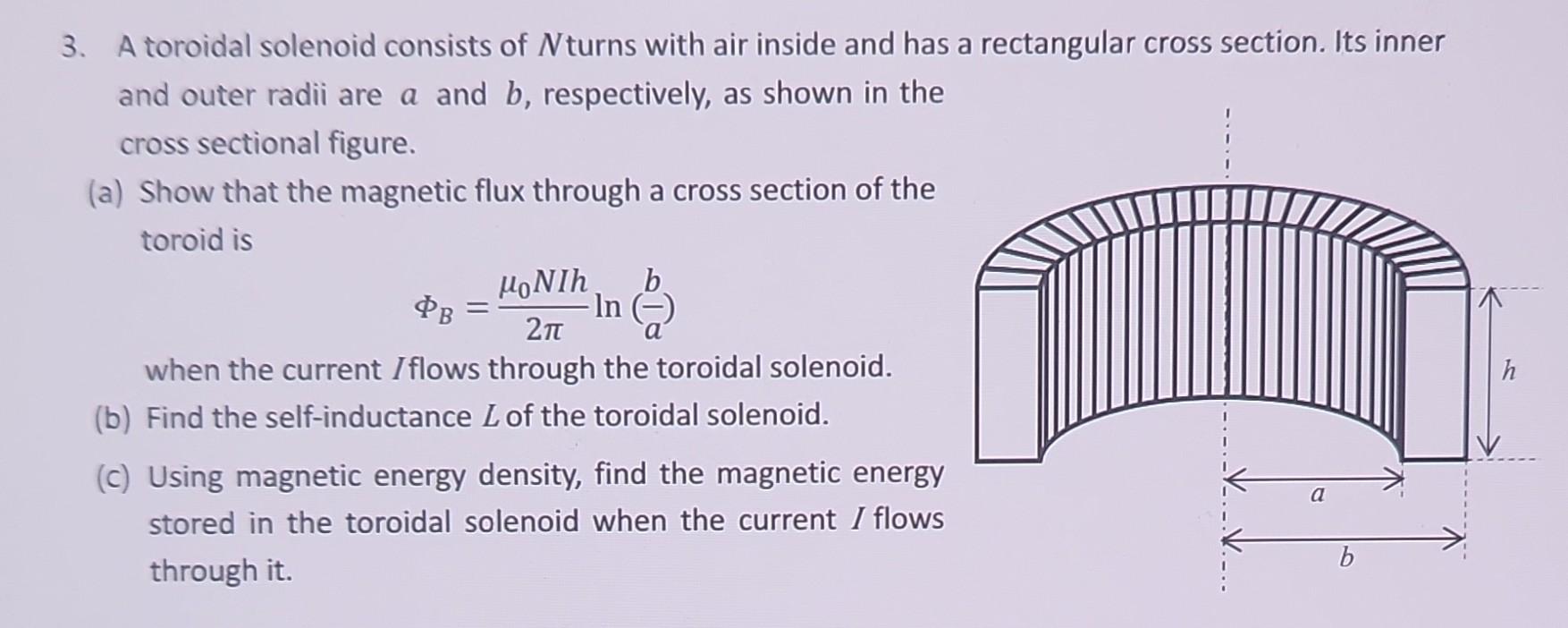 Solved 3. A toroidal solenoid consists of N turns with air | Chegg.com
