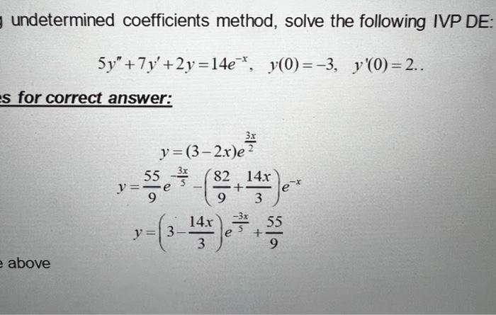 Solved undetermined coefficients method, solve the following | Chegg.com