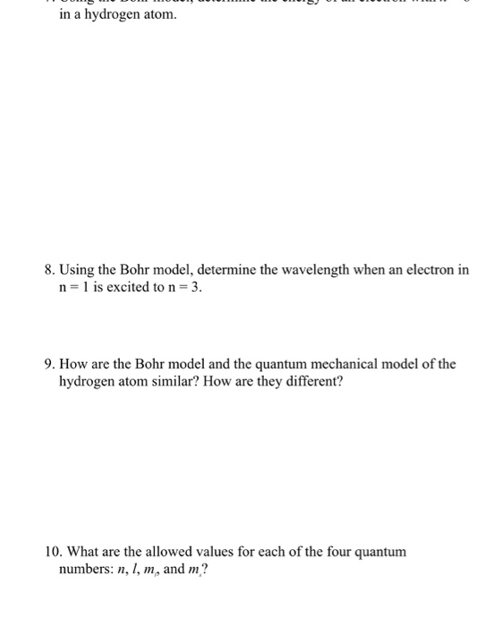 Solved in a hydrogen atom. 8. Using the Bohr model, | Chegg.com