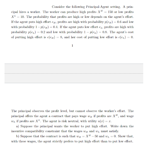 Solved Consider the following Principal-Agent setting. A | Chegg.com