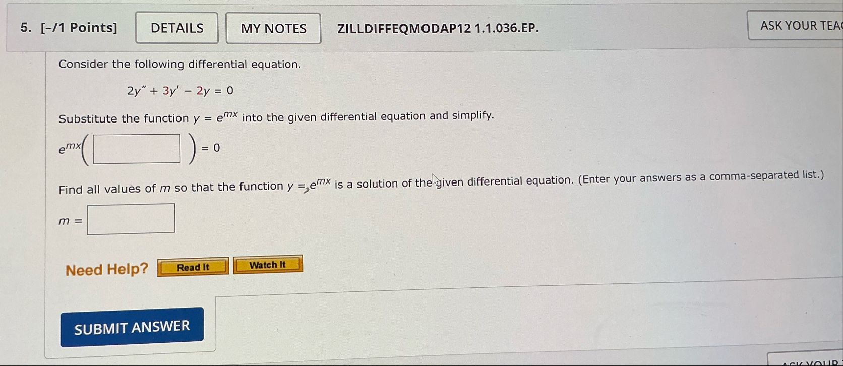 Solved [-/1 ﻿Points]ZILLDIFFEQMODAP12 1.1.036.EP.Consider | Chegg.com