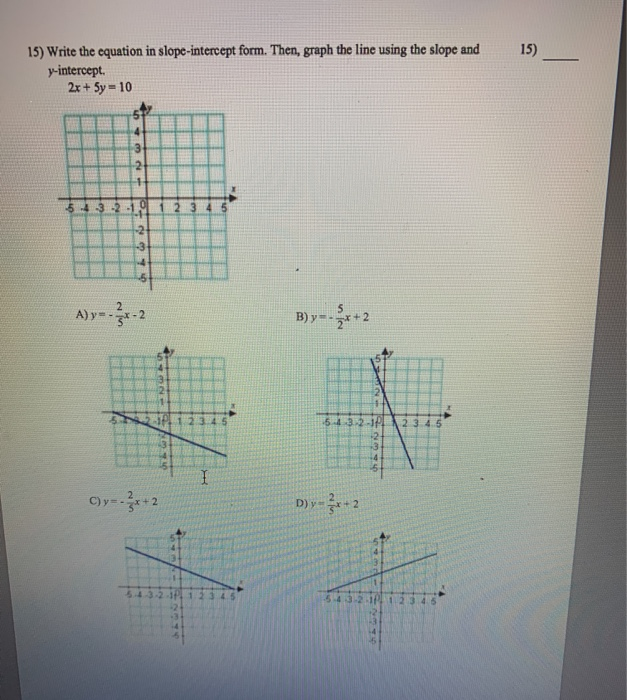 Solved 15) 15) Write the equation in slope-intercept form. | Chegg.com