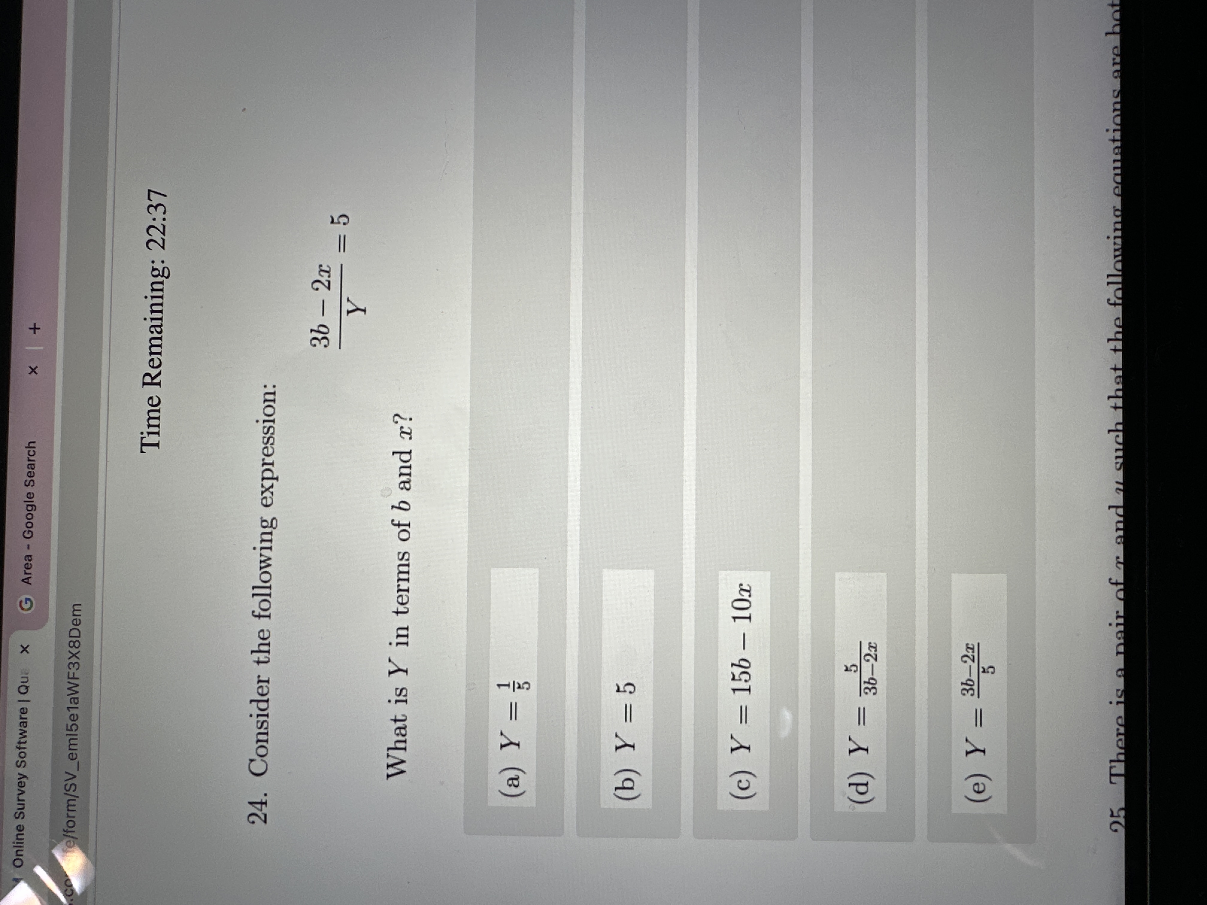 Solved Time Remaining: 22:37Consider the following | Chegg.com