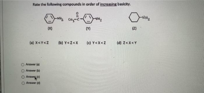 Solved Rate the following compounds in order of increasing | Chegg.com