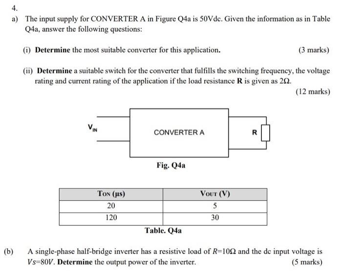 Solved a) The input supply for CONVERTER A in Figure Q4a is | Chegg.com