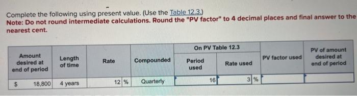 Solved Complete the following using present value. (Use the | Chegg.com