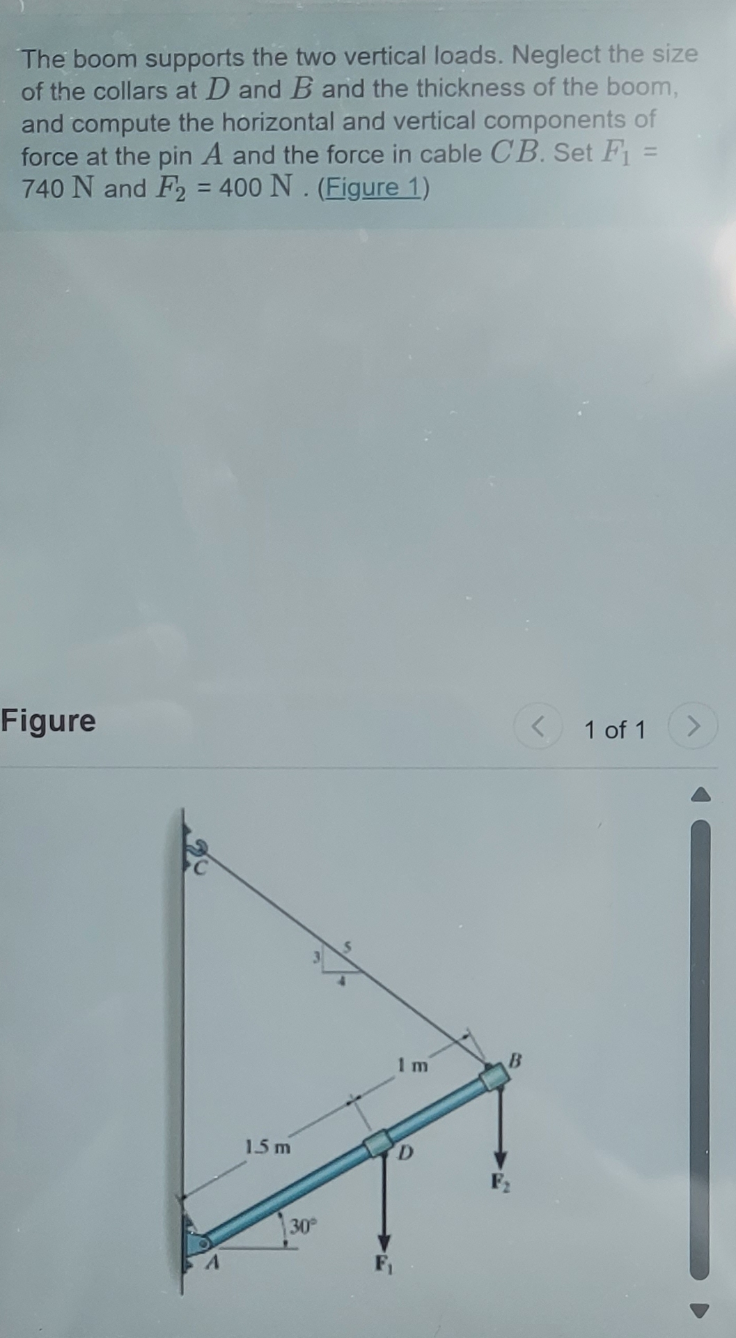 Solved The boom supports the two vertical loads. Neglect the | Chegg.com
