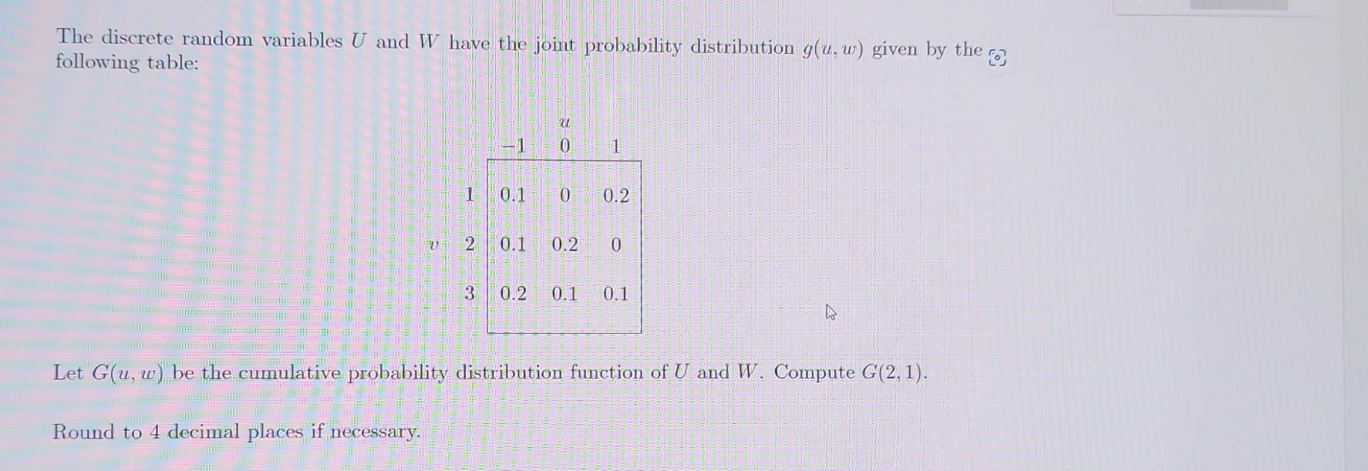 Solved The discrete random variables U and W have the joint | Chegg.com