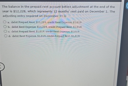 Solved The balance in the prepaid rent account before | Chegg.com
