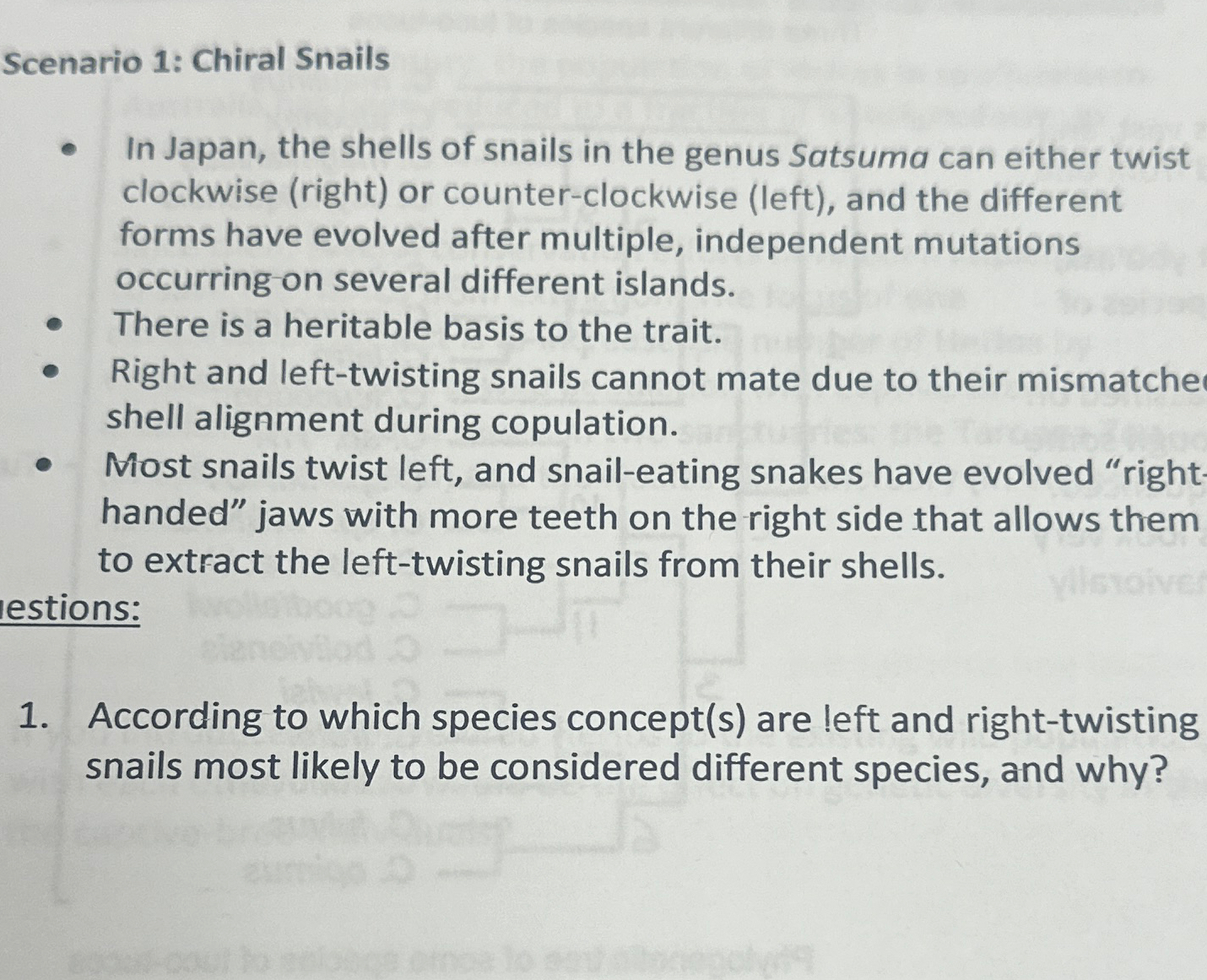 Solved Scenario 1: Chiral SnailsIn Japan, the shells of | Chegg.com