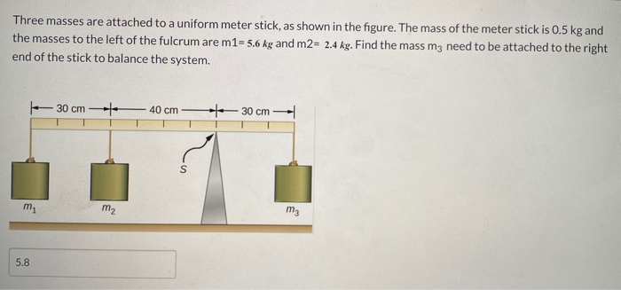 Solved Three masses are attached to a uniform meter stick, | Chegg.com