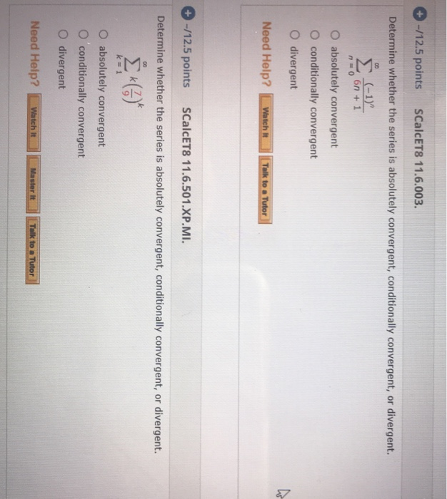 Solved -/12.5 points SCalcET8 11.6.003. Determine whether | Chegg.com