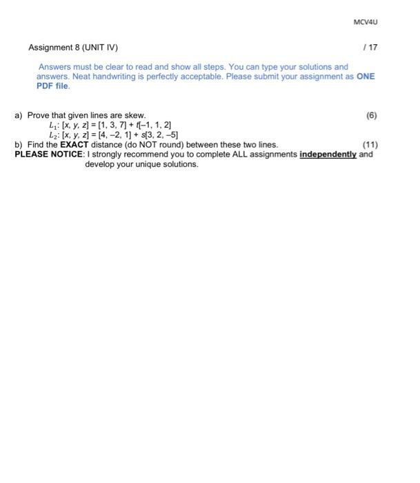 Solved MCV4U Assignment 8 (UNIT IV) /17 Answers must be | Chegg.com