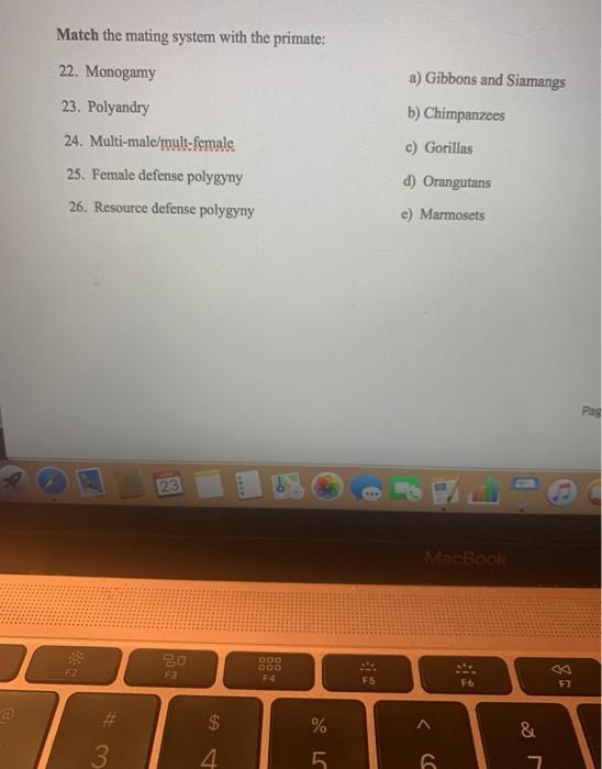 Solved Match the mating system with the primate: 22. | Chegg.com