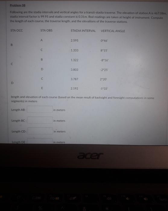 Solved Following are the stadia intervals and vertical | Chegg.com