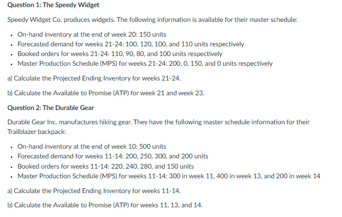 Solved Question 1: The Speedy WidgetSpeedy Widget Co. | Chegg.com
