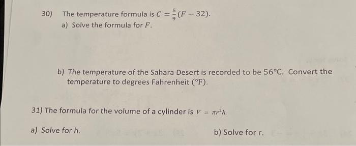 Solved 30) The temperature formula is \\( | Chegg.com