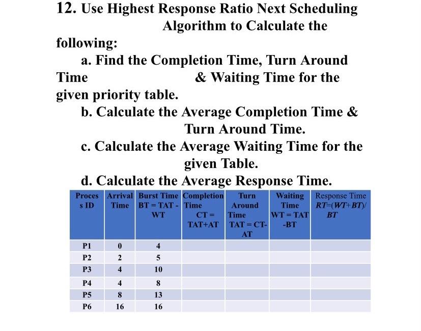 Solved Use Highest Response Ratio Next Scheduling Algorithm 4275