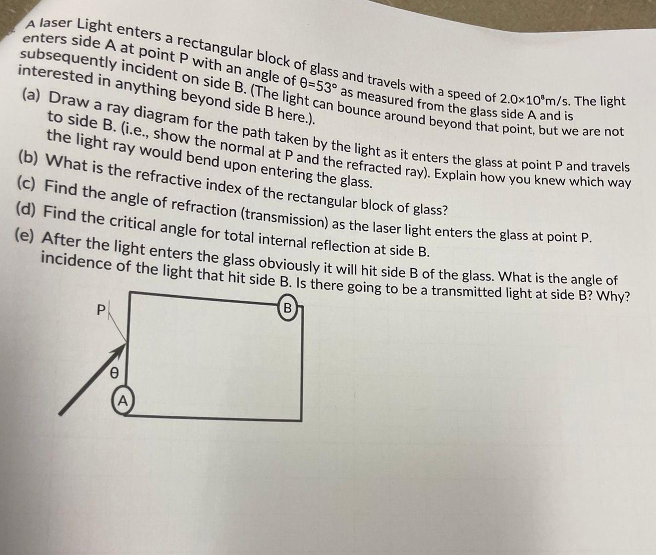 Solved A laser Light enters a rectangular block of glass and | Chegg.com