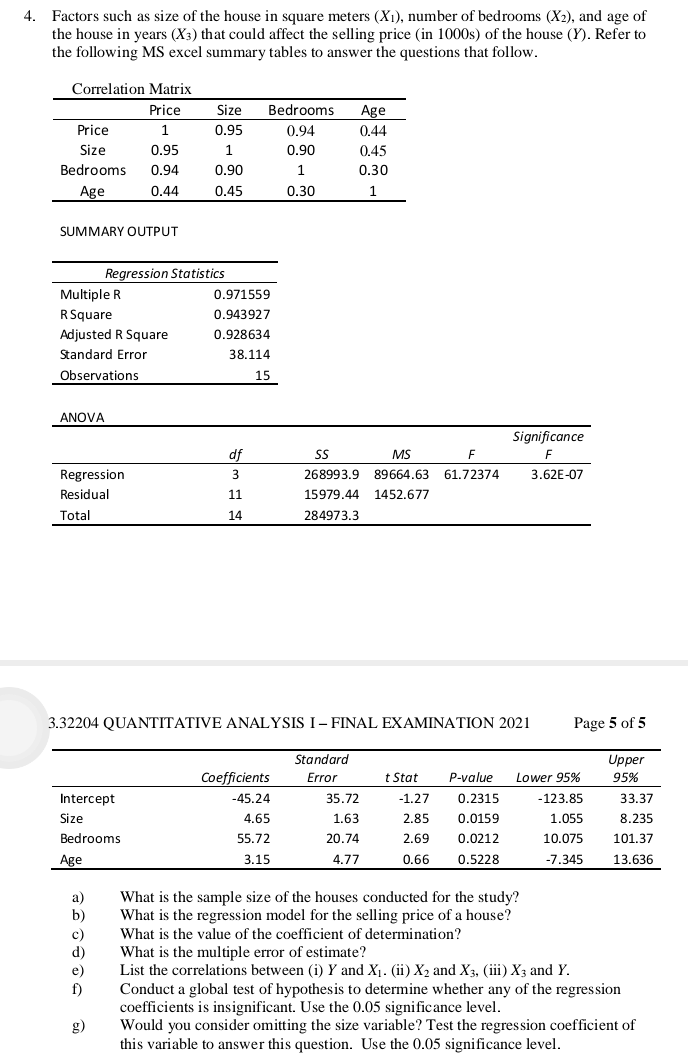 Solved 4. Factors such as size of the house in square meters | Chegg.com