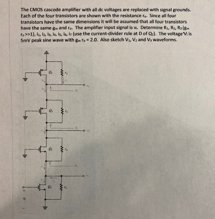 Solved The CMOS cascode amplifier with all dc voltages are | Chegg.com