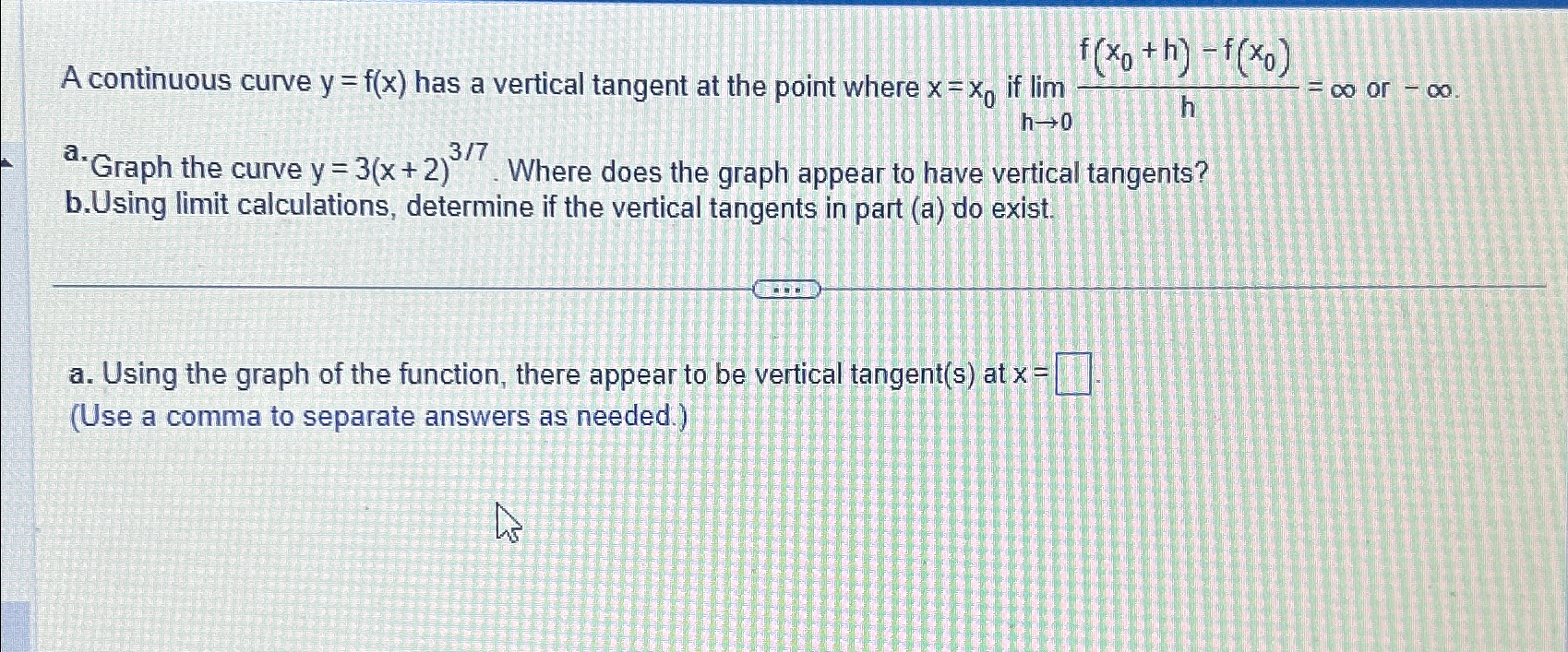 Solved A continuous curve y=f(x) ﻿has a vertical tangent at | Chegg.com