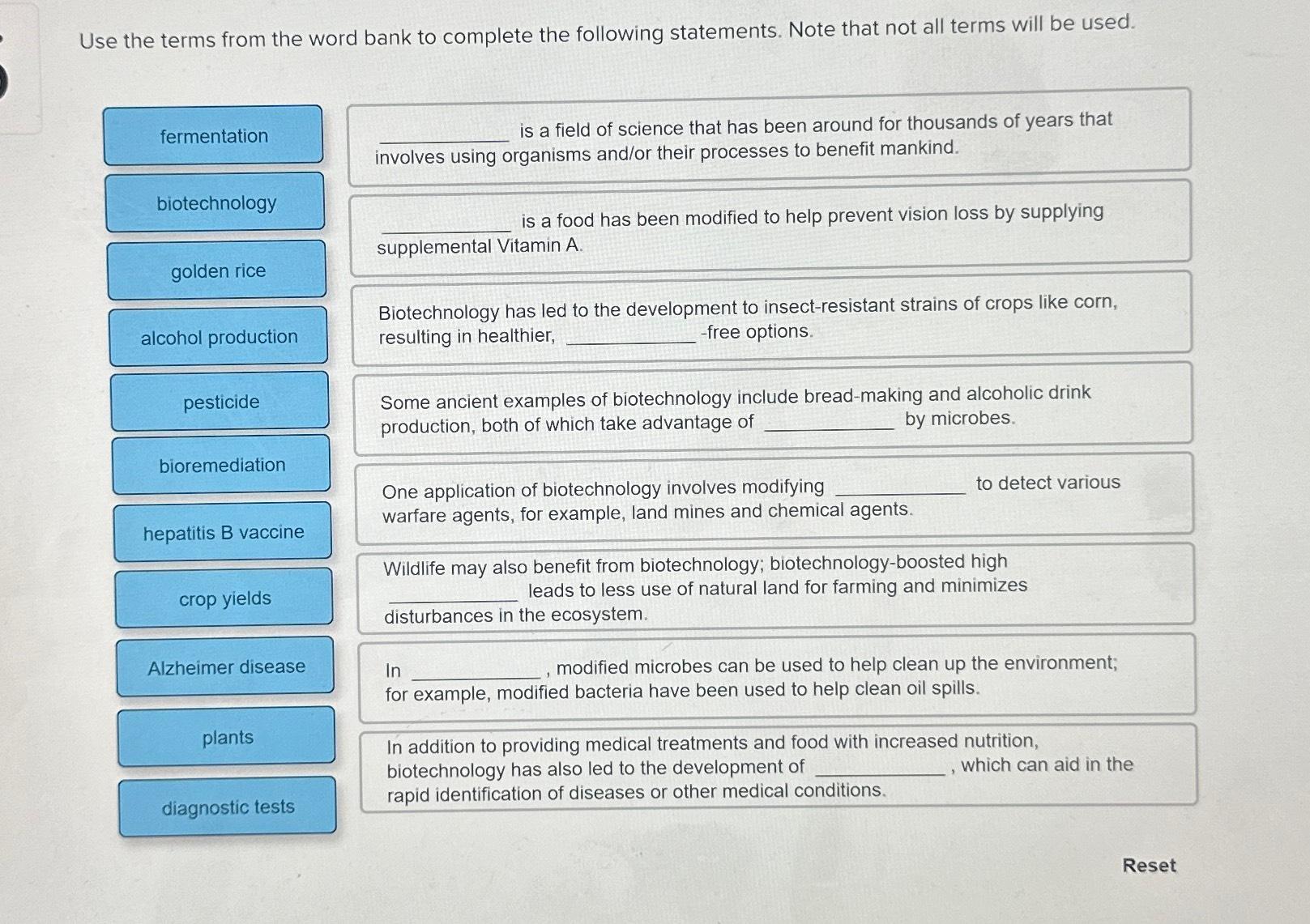 Solved Use the terms from the word bank to complete the | Chegg.com