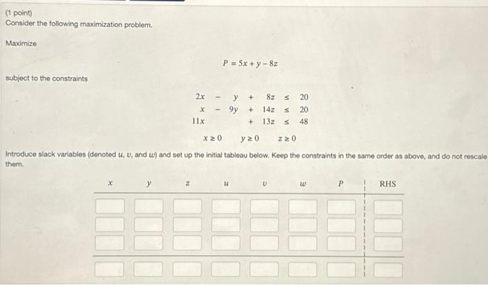 Solved (1 point) Consider the following maximization | Chegg.com