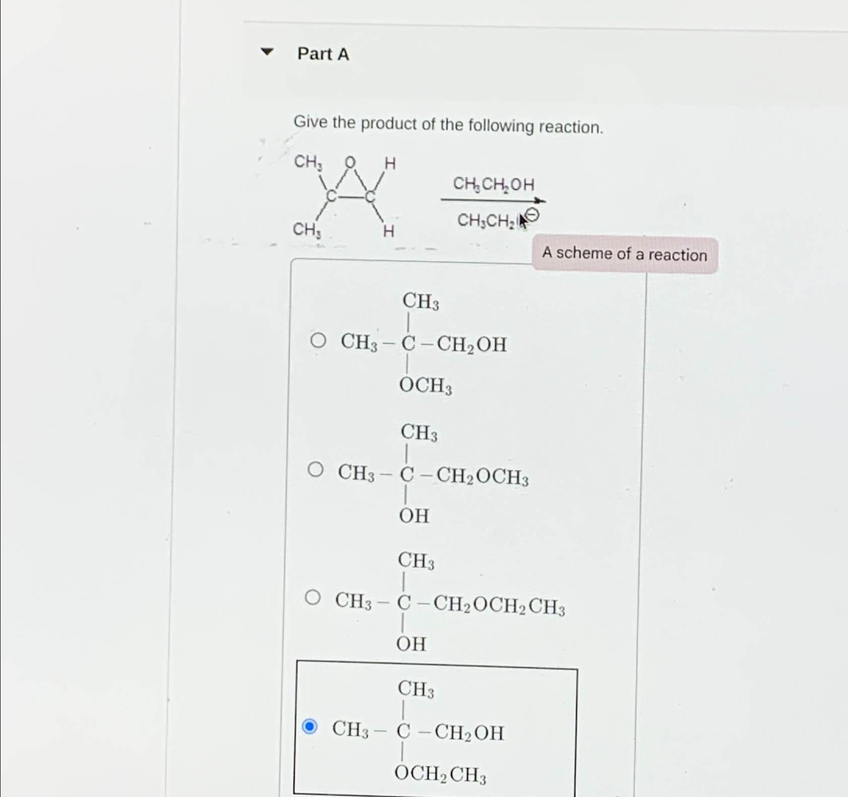Solved Part AGive the product of the following reaction. | Chegg.com