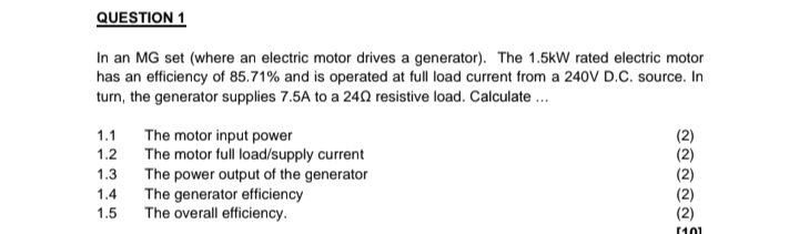 Solved In an MG set (where an electric motor drives a | Chegg.com