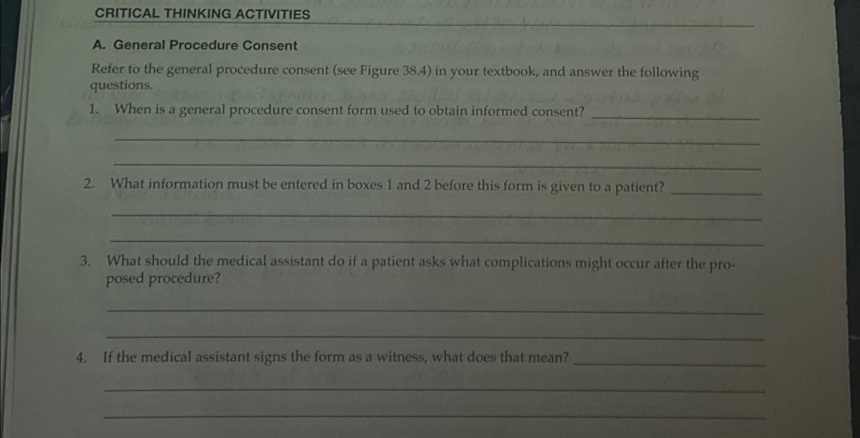 Solved CRITICAL THINKING ACTIVITIESA. ﻿General Procedure | Chegg.com