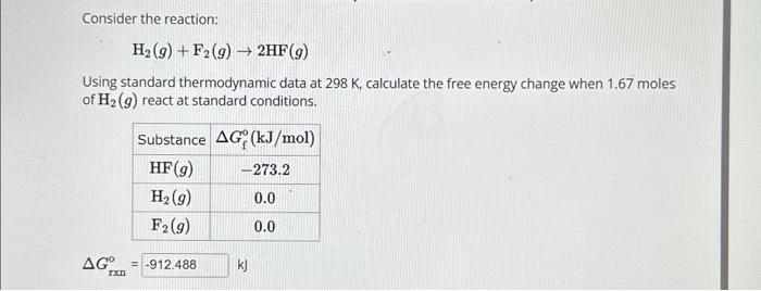 Solved Consider the reaction: H2(g)+F2(g)→2HF(g) Using | Chegg.com