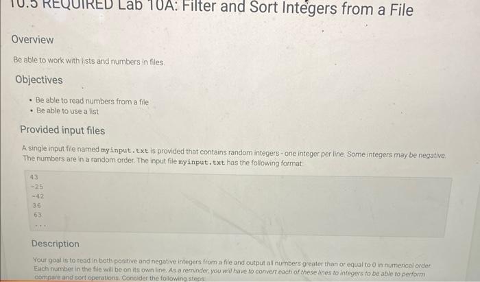 Solved Overview Be able to work with lists and numbers in | Chegg.com