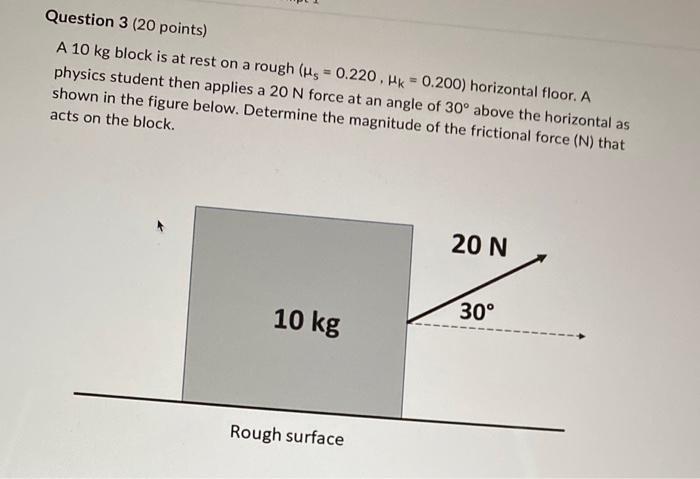 Solved A 10 kg block is at rest on a rough (μs = 0.220, Hk = | Chegg.com
