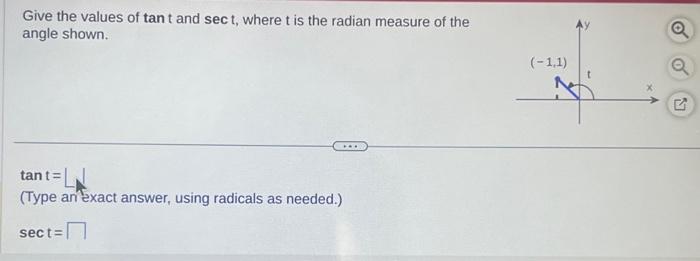 Solved Give the values of tant and sect, where t is the | Chegg.com