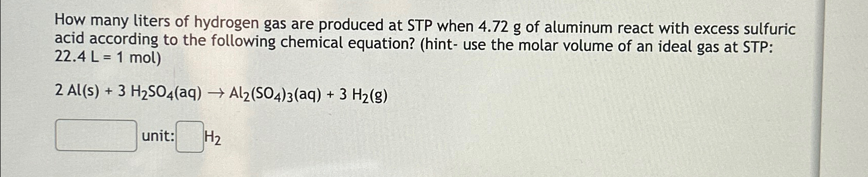 Solved How many liters of hydrogen gas are produced at STP | Chegg.com
