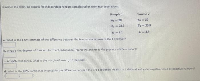 Solved Consider the following results for independent random | Chegg.com