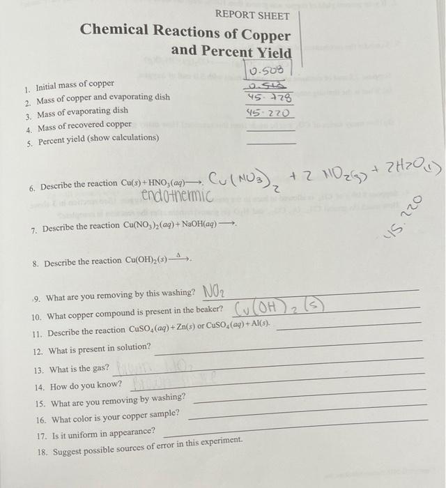 Solved REPORT SHEET Chemical Reactions of Copper 6. Describe | Chegg.com