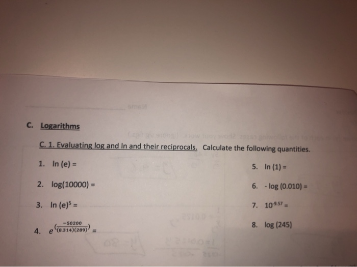 Solved C. Logarithms C. 1. Evaluating log and in and their | Chegg.com