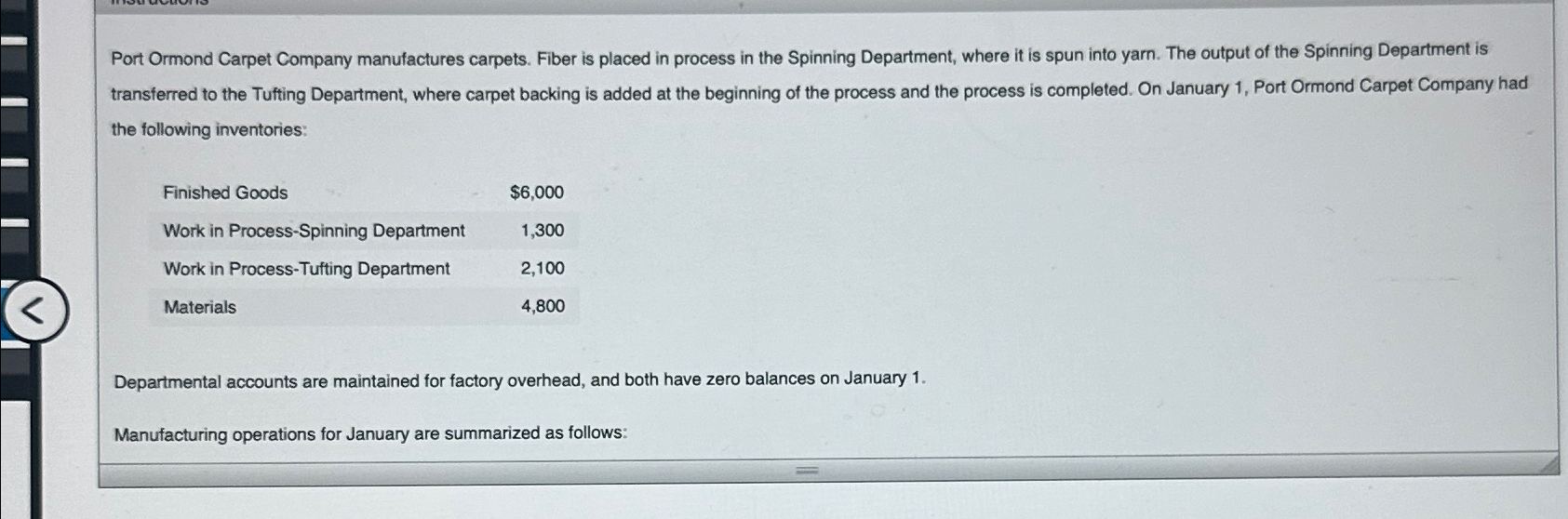 Port Ormond Carpet Company manufactures carpets. | Chegg.com