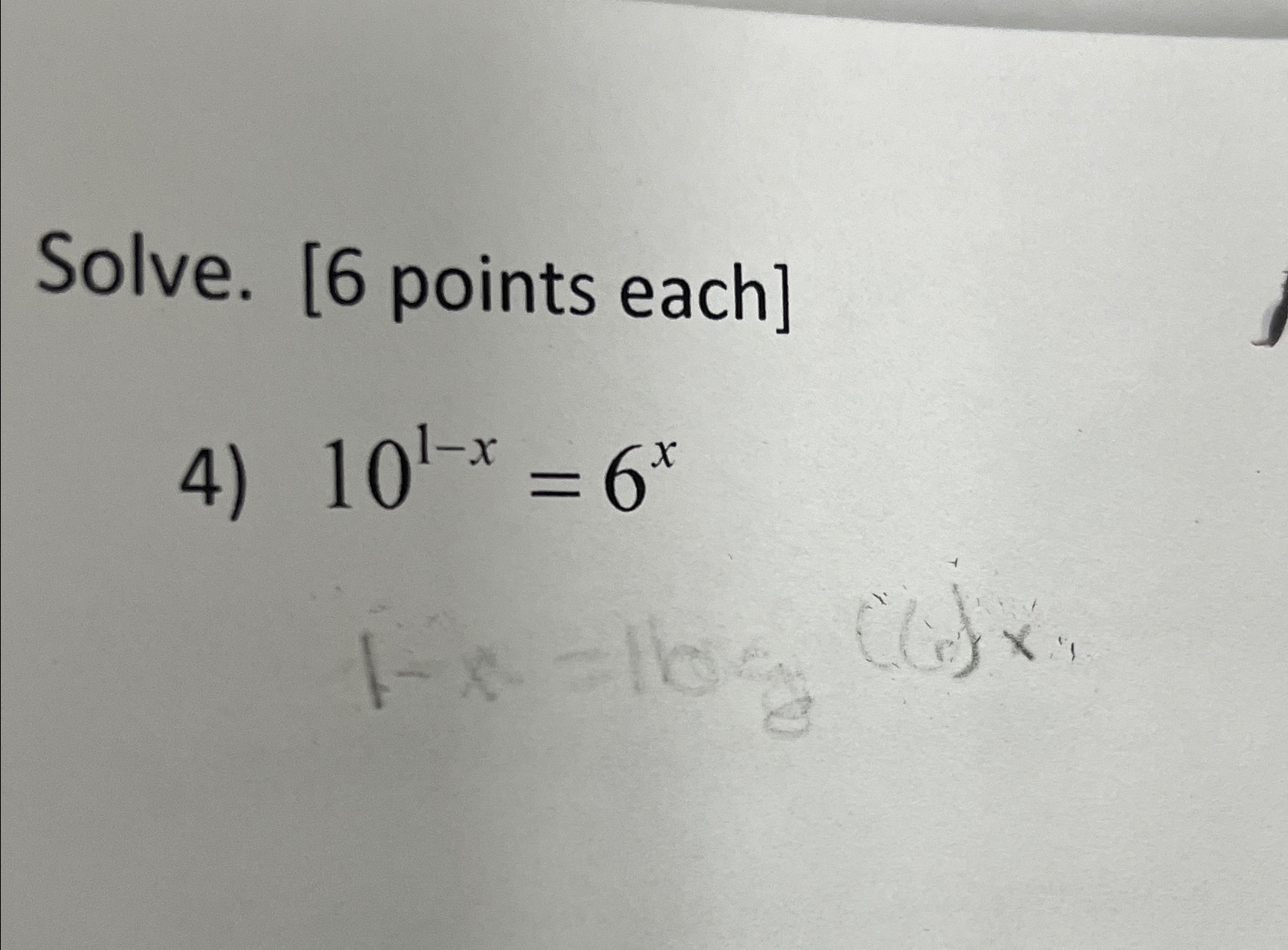 Solved Solve. [6 ﻿points each]101-x=6x | Chegg.com