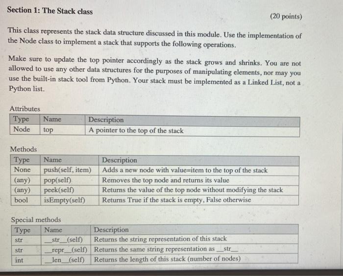 Solved Section 1: The Stack class (20 points) This class | Chegg.com Solved Section 1: The Stack class (20 points) This class | Chegg.com