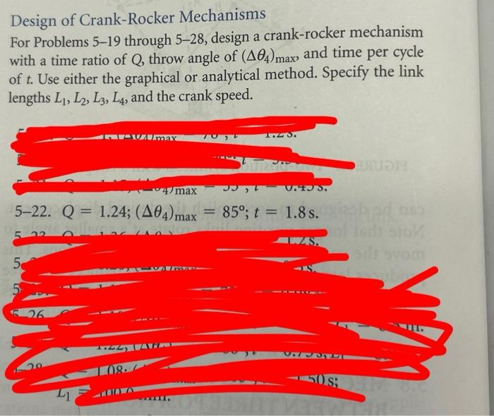 Solved Design of Crank-Rocker Mechanisms For Problems 5-19 | Chegg.com