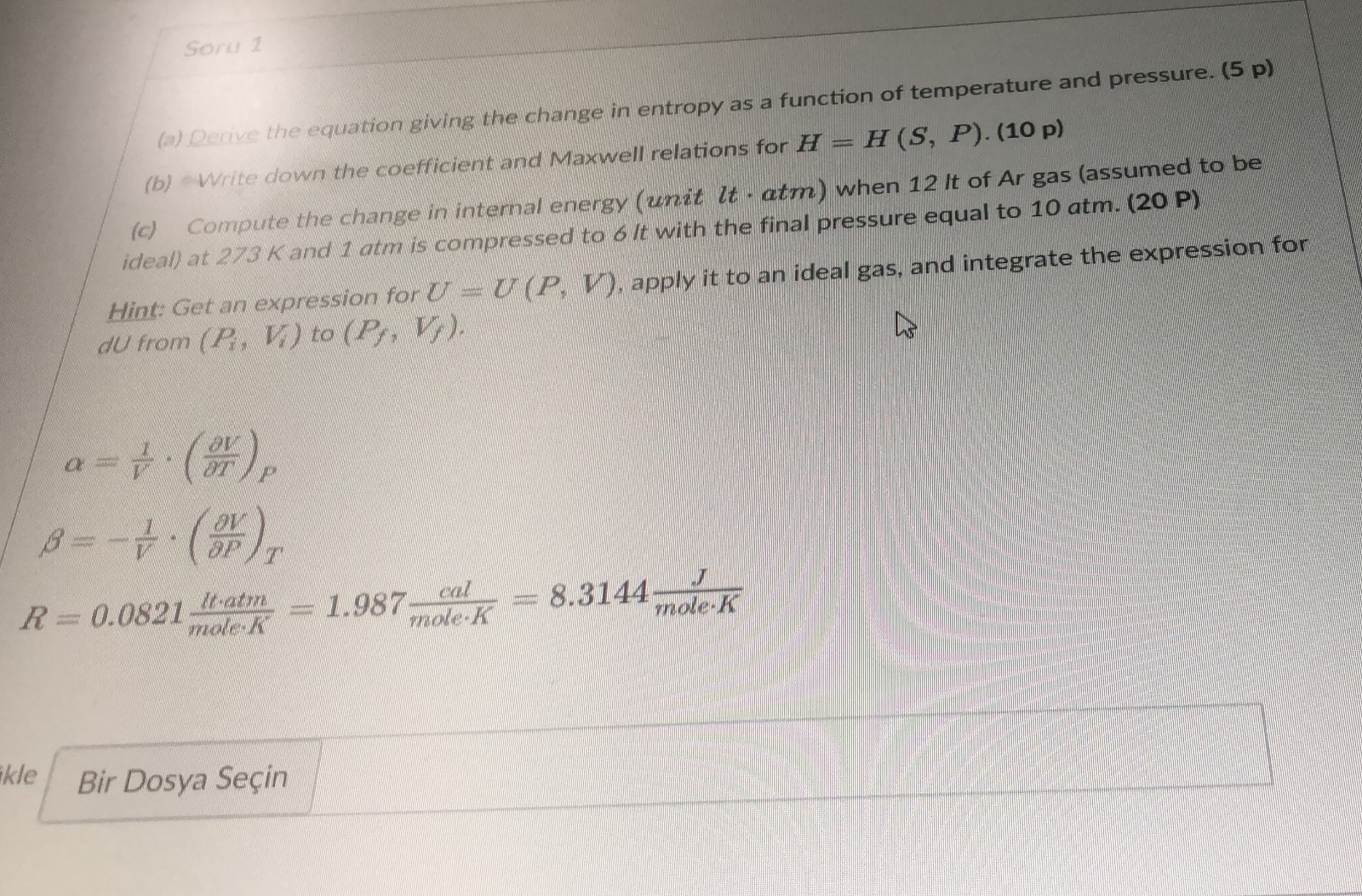 Solved (1) ﻿Danve the equation giving the change in entropy | Chegg.com