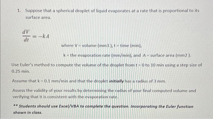 Solved 1. Suppose that a spherical droplet of liquid | Chegg.com