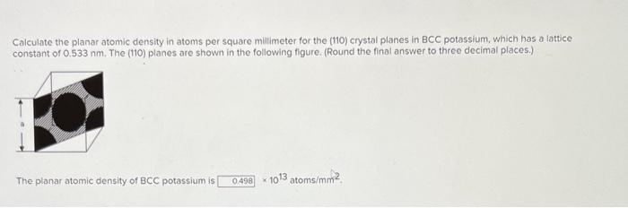 Solved Calculate the planar atomic density in atoms per | Chegg.com