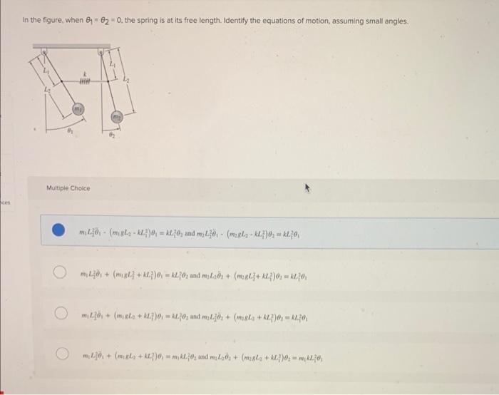 Solved In the figure, when θ1=θ2=0, the spring is at its | Chegg.com