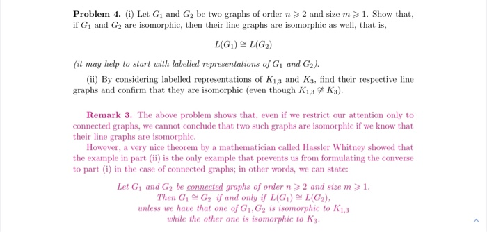 Problem 4. (i) Let G1 and G2 be two graphs of order n | Chegg.com